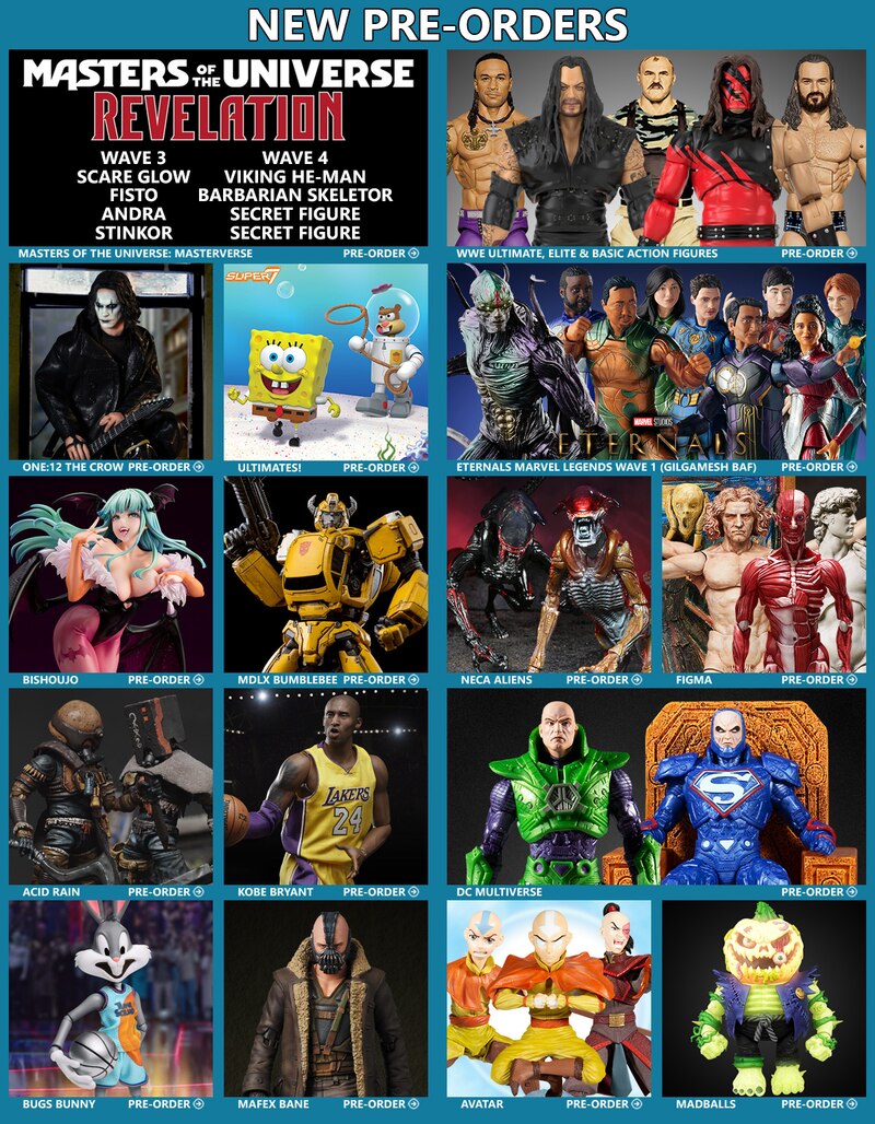 MOTU, WWE, Marvel Legends, The Crow, SpongeBob, Pokemon, DC Multiverse ...